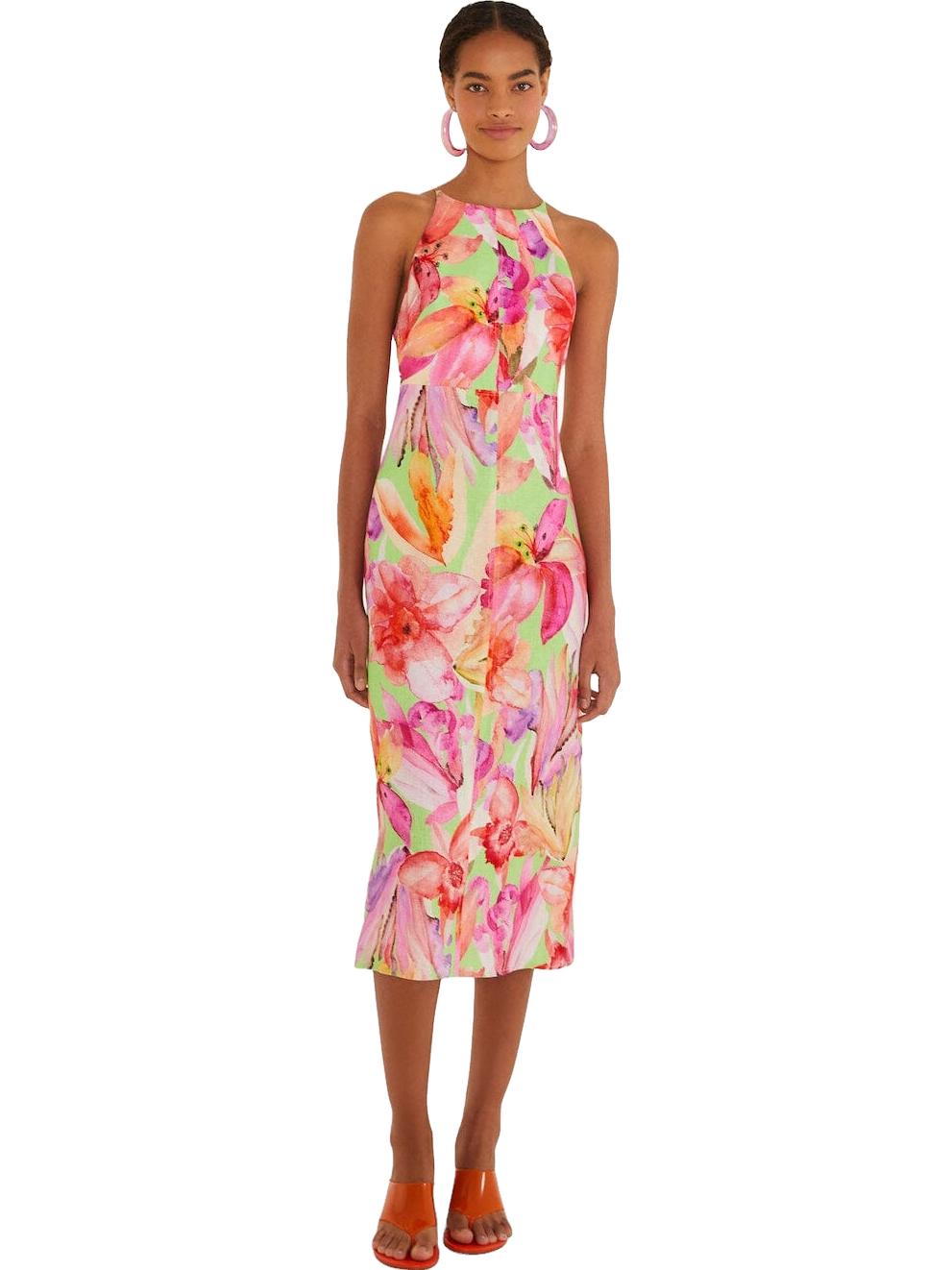 FARM RIO FARM Rio Multicolor Artsy Flora Linen Midi Dress